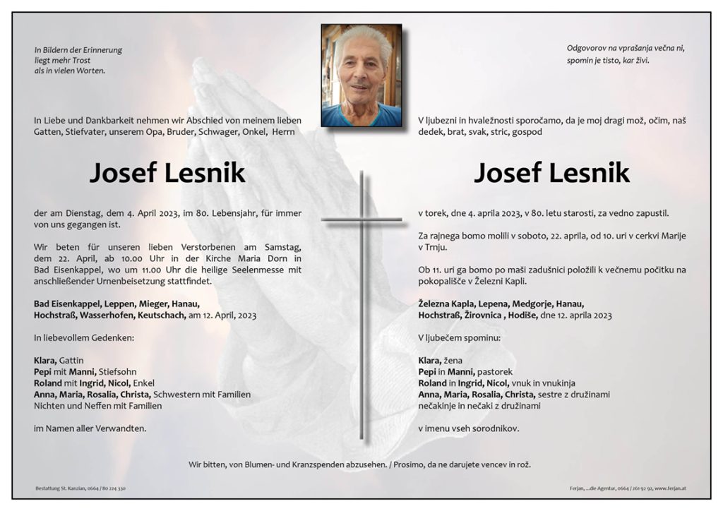 Traueranzeigen – Bestattung